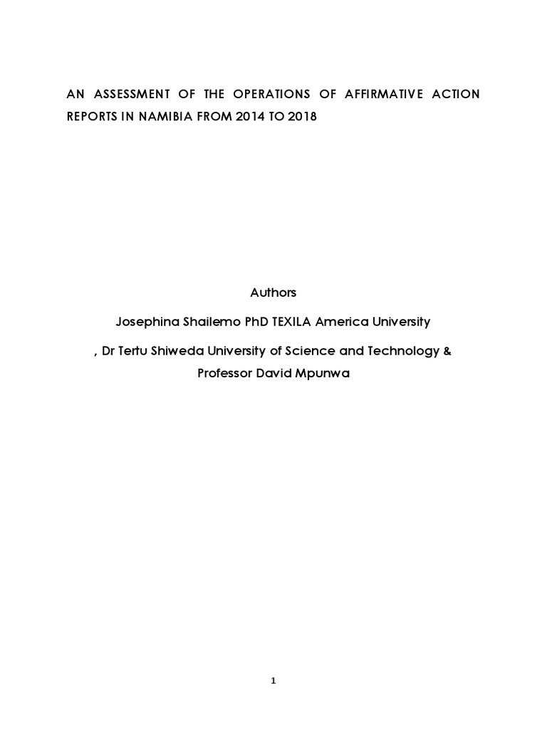 An Assessment of The Operations of Affirmative Action Reports in Namibia From 2014 To 2018 | PDF ...