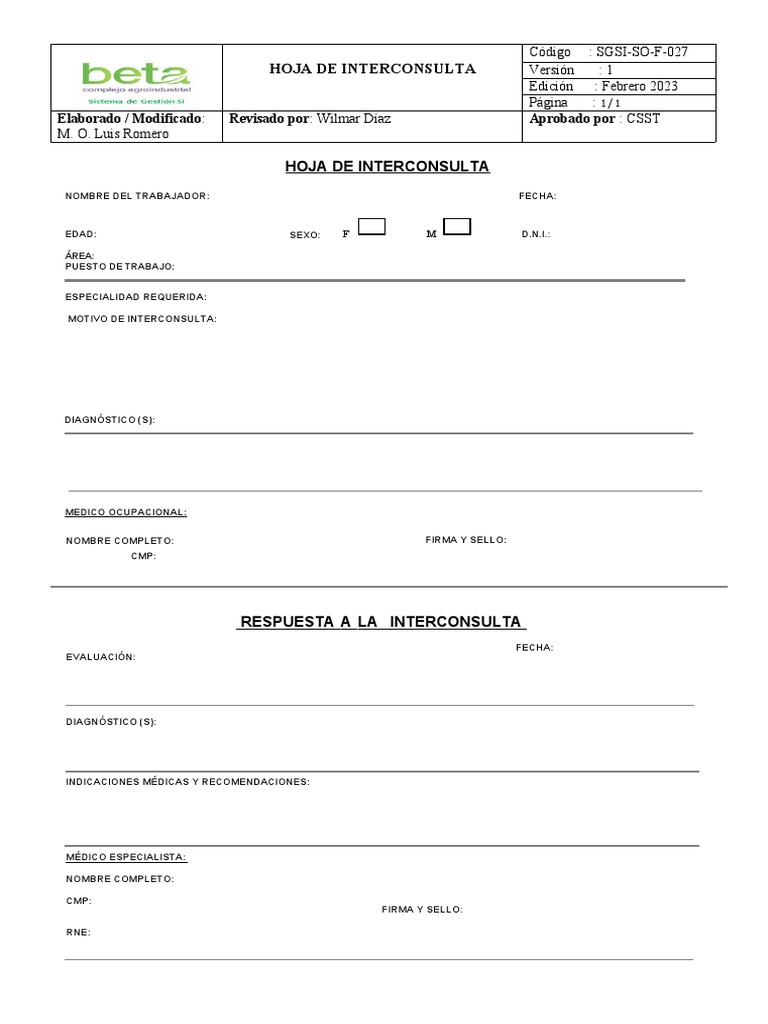 Hoja de Interconsulta | PDF