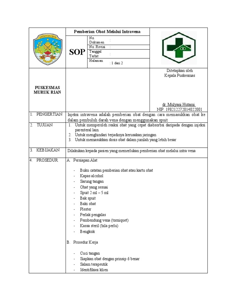 SOP Pemberian Obat Melalui Intravena | PDF