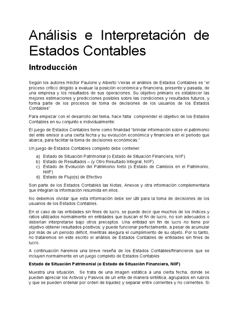 Analisis e Interpretacion de Estados Contables | PDF | Contabilidad | Rentabilidad sobre ...