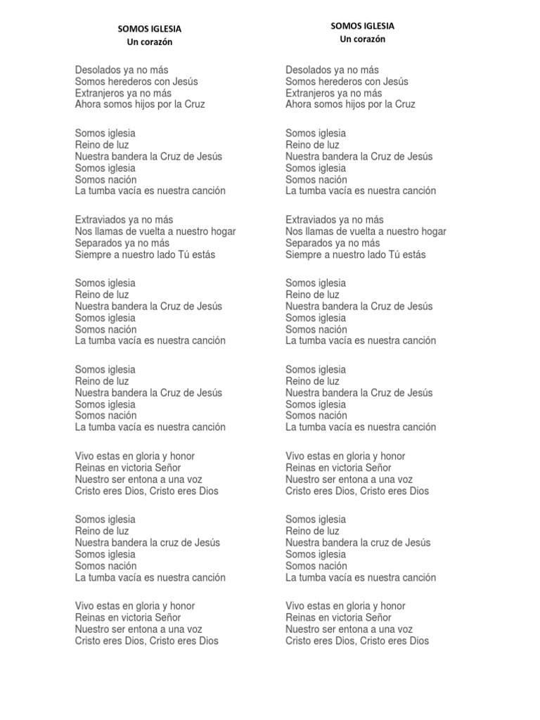 Somos Iglesia - Letra | PDF | Cristo (título) | Creencia y doctrina ...