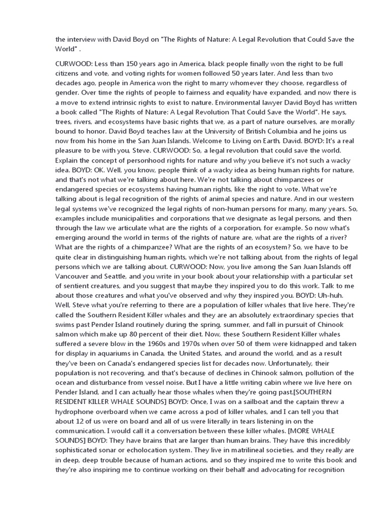 The Interview With David Boyd On | PDF | Nature | Māori People