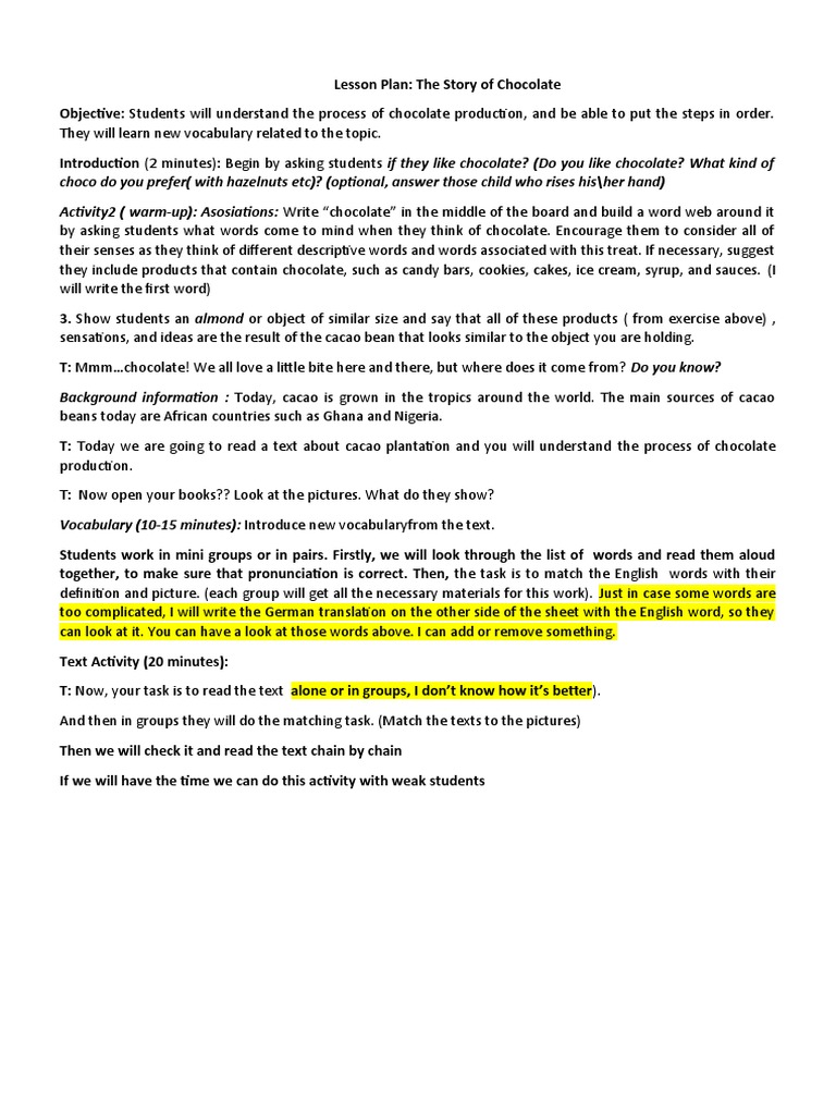 Lesson Plan | PDF | Chocolate | Pollination