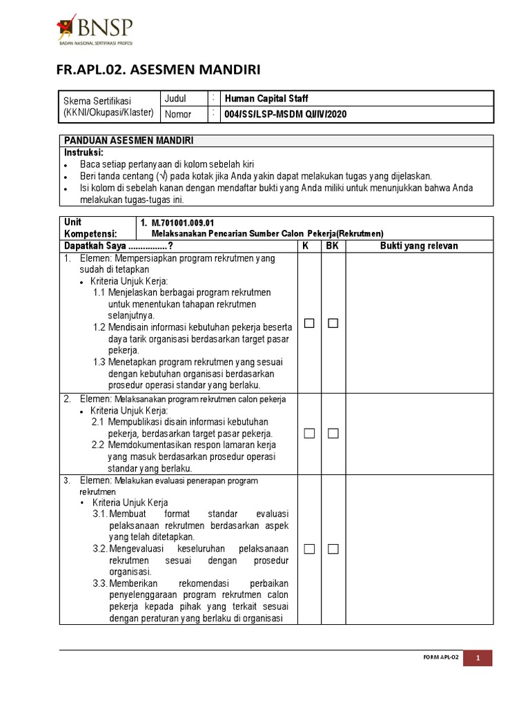 FR - Apl.02. Asesmen Mandiri Staff | PDF | Bisnis