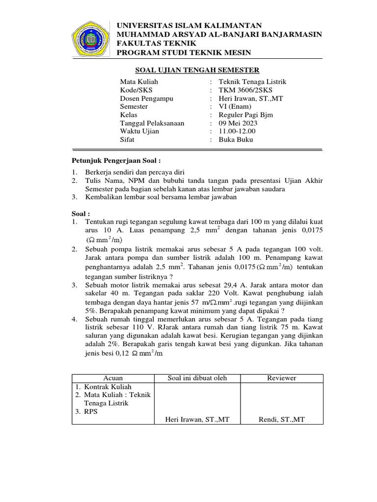 Soal Ujian Tengah Semester TTL Reg Pagi BJM | PDF