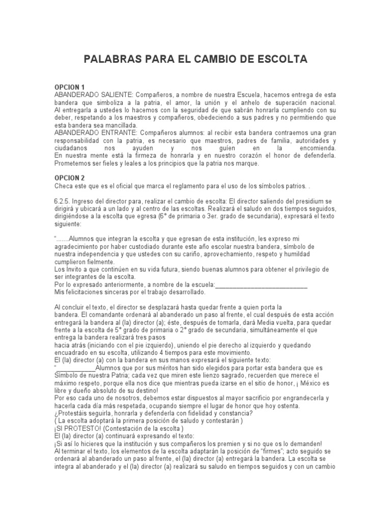 Palabras Para El Cambio De Escolta Pdf