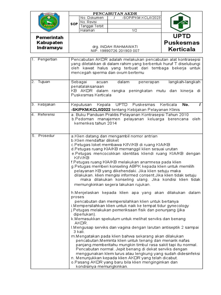 7.10.1.1 Sop Pencabutan Akdr | PDF