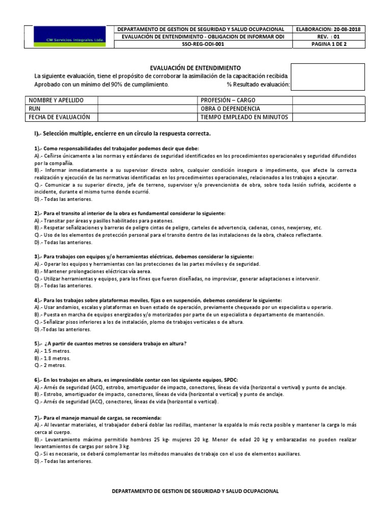 Evaluación de Entendimiento ODI | PDF