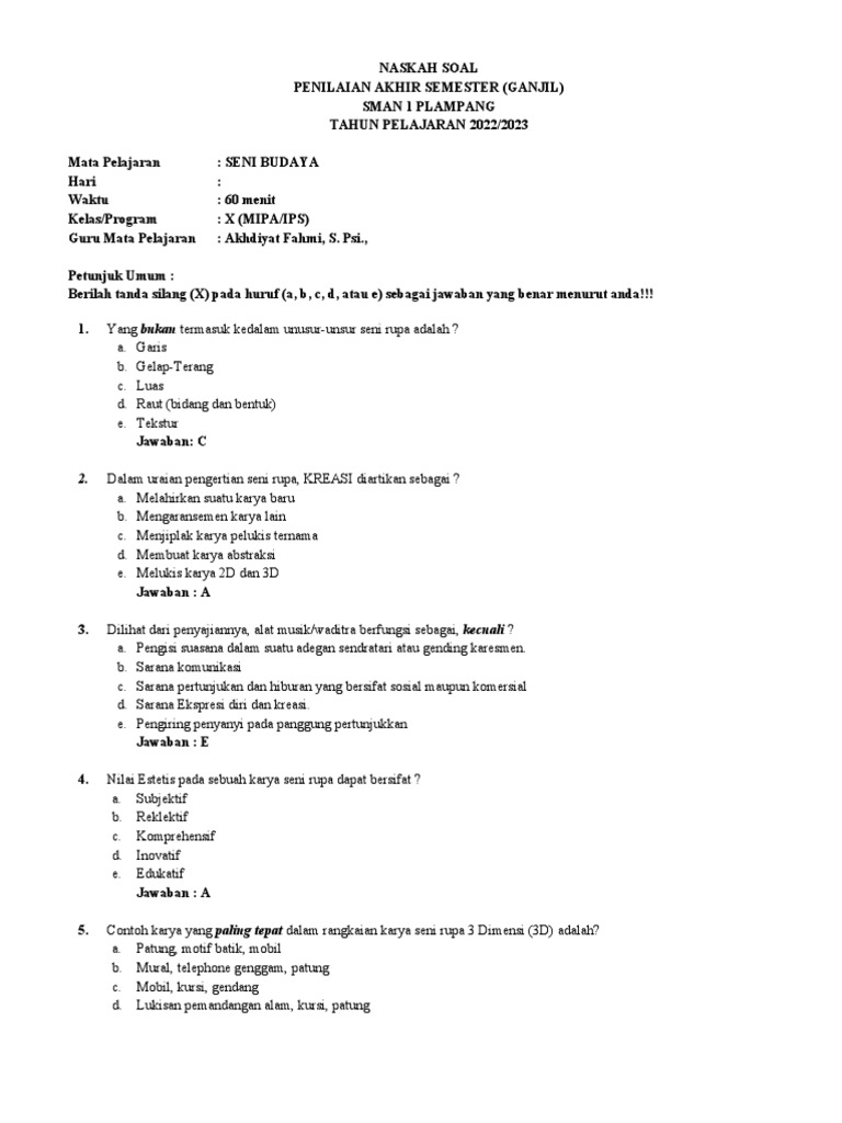 Naskah Soal Pas Ganjil 2022-2023 | PDF