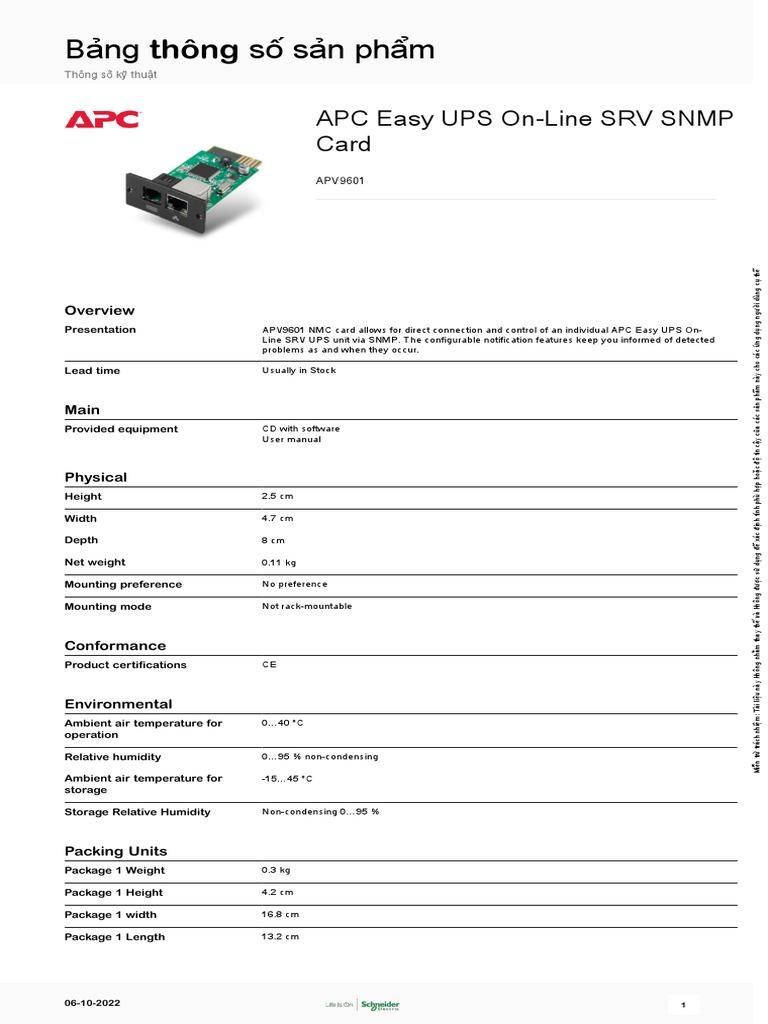 UPS Network Management Cards - APV9601 | PDF