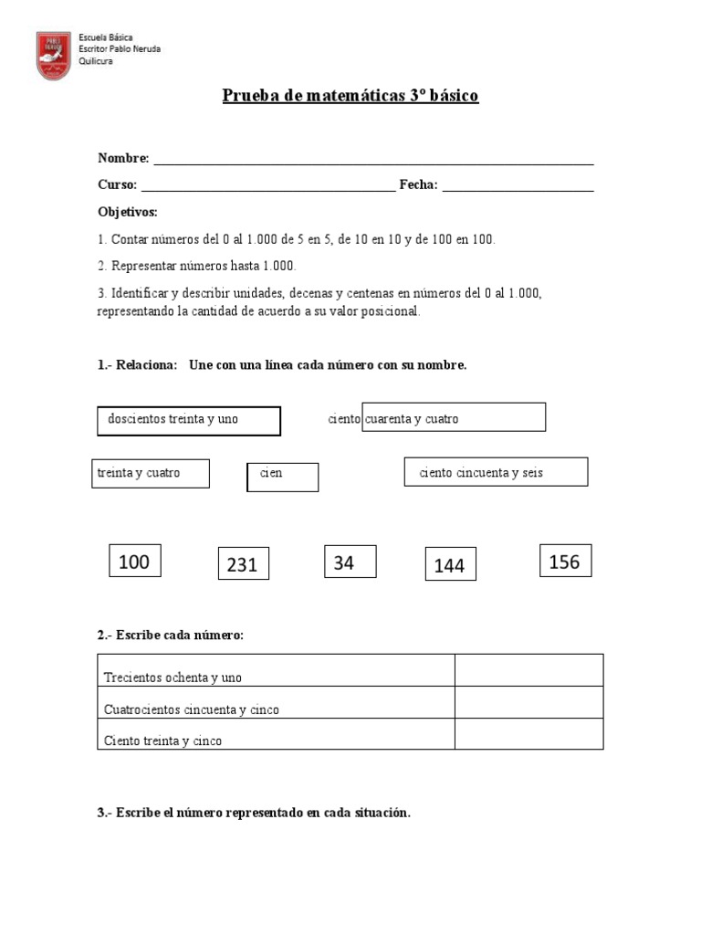 Prueba De Matemáticas 3º Básico Abril Pdf 2604