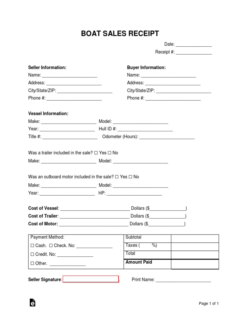 Boat Sales Receipt Template | PDF
