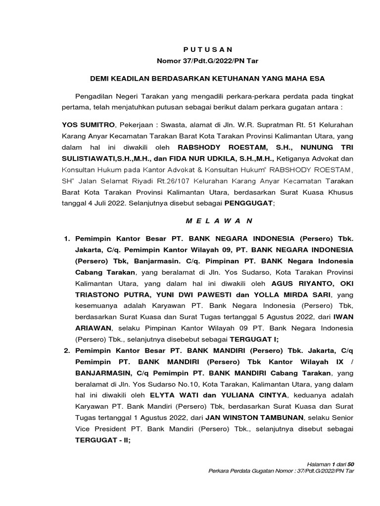 Salinan Putusan 37 PDT G 2022 PN Tar | PDF
