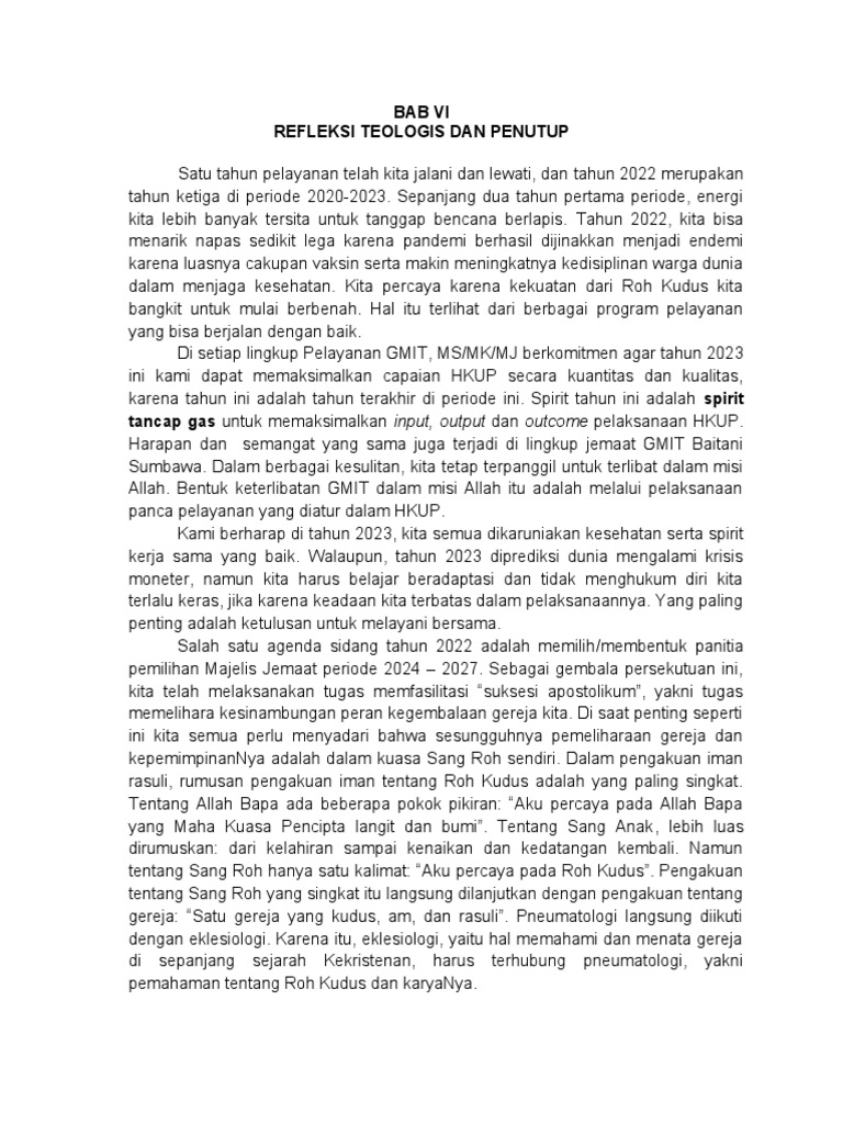 Bab Vi-Vii Refleksi Teologis Penutup | PDF