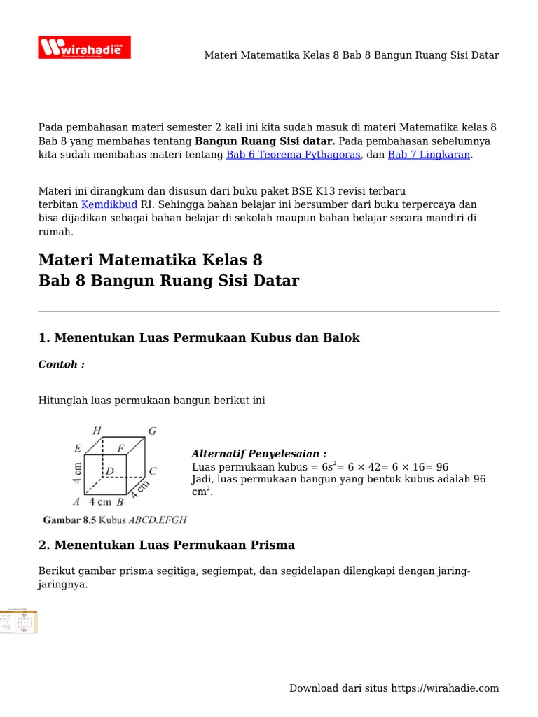 Materi Matematika Kelas 8 Bab 8 Bangun Ruang Sisi Datar | PDF | Metode & Bahan Ajar | Griya & Taman