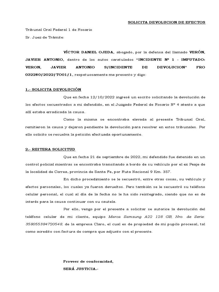 Solicita Devolucion de Efectos - Veron | PDF