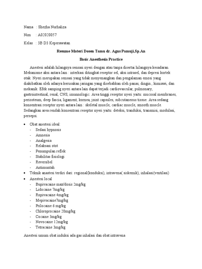 Resume Dosen Tamu Materi Anestesi | PDF Resume Dosen Tamu Materi Anestesi | PDF