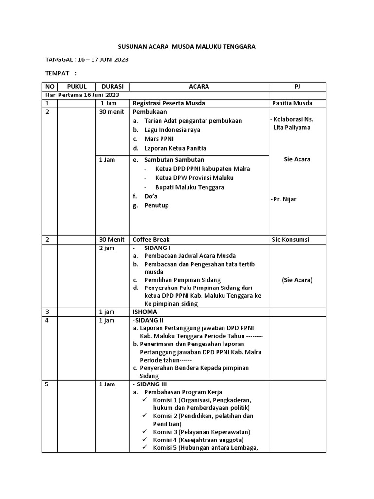 Susunan Acara, Rancangan Anggaran Dan Peserta Musda Malulu Tenggara | PDF