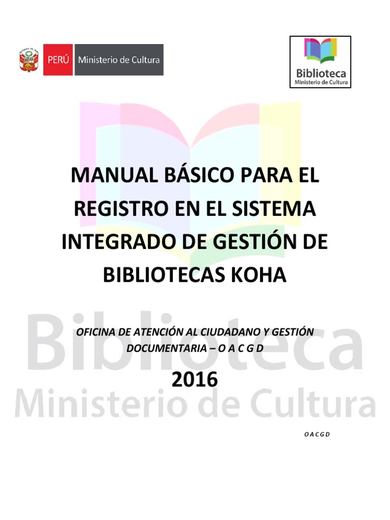 Manual Básico para El Registro... KOHA | PDF | Libros | Bibliotecas