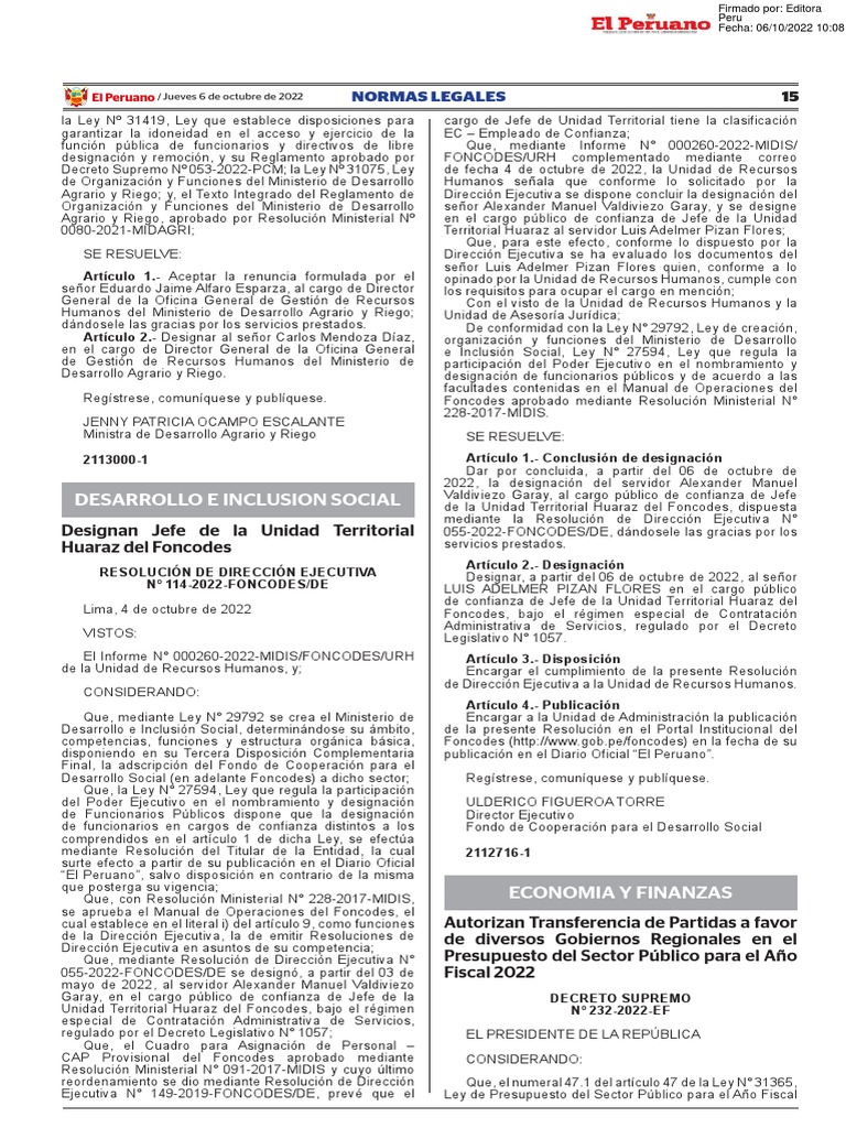 06-Oct.-DS 232 - 2022 - EF | Descargar gratis PDF | Presupuesto ...