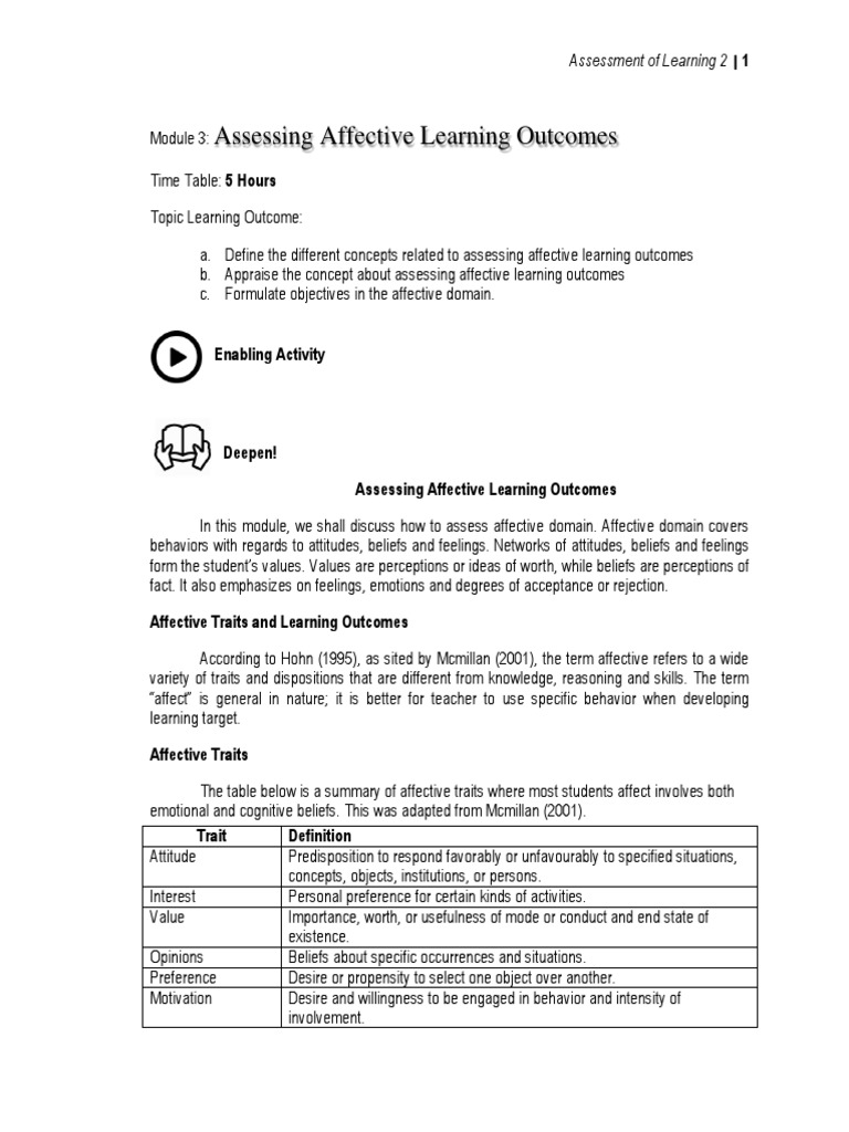 Affective Learning Assessment Guide | PDF | Affect (Psychology ...