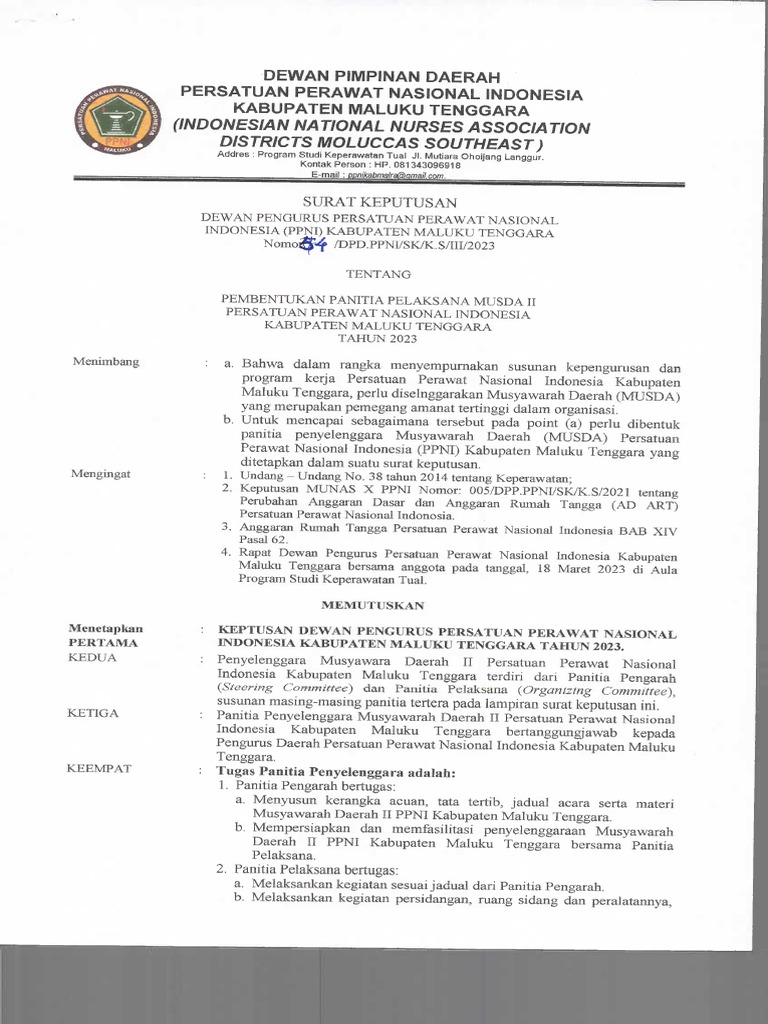 SK Panitia Musda PPNi - 2023 | PDF