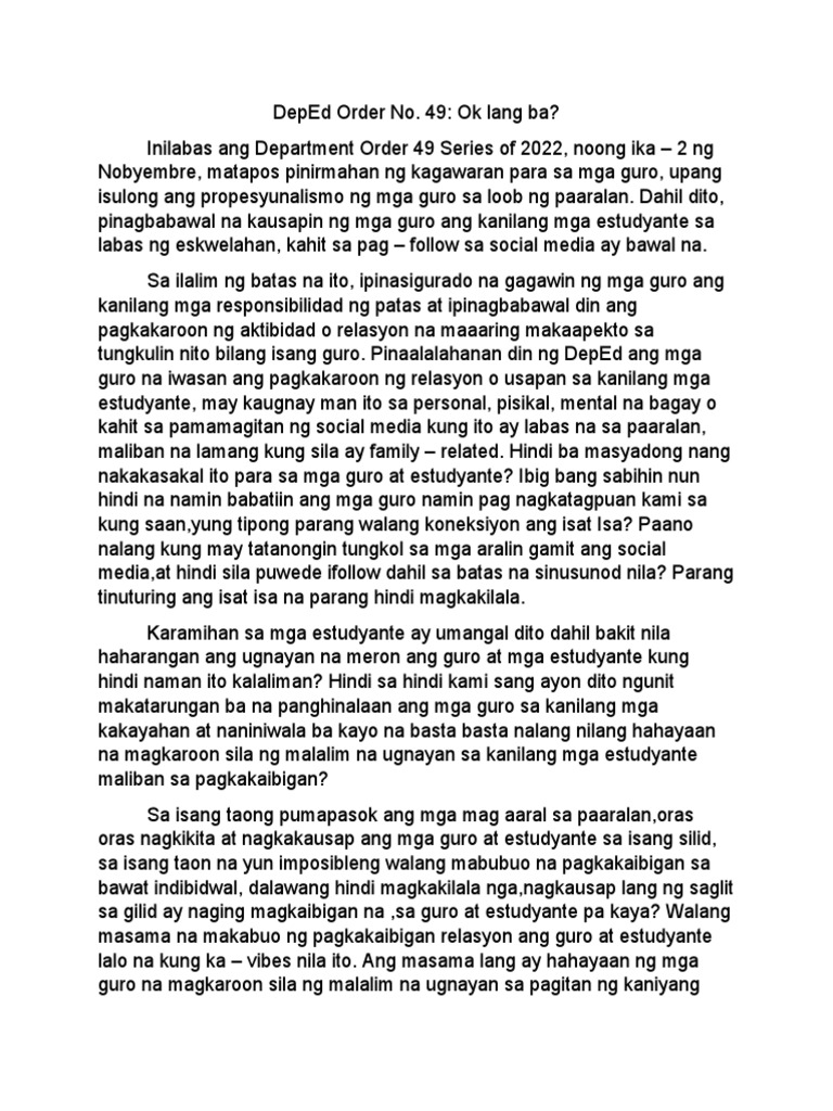 Deped Order No 49 (Editorial) | PDF