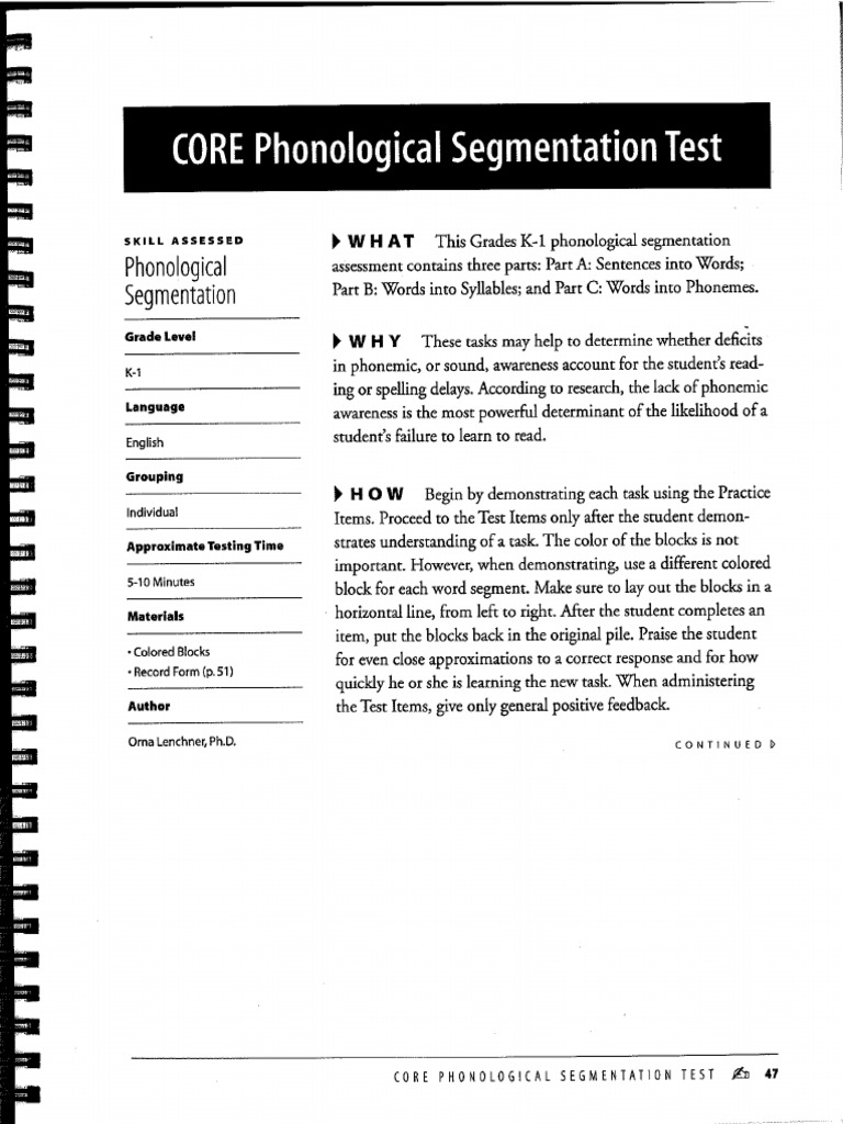 1A. CORE Phonological Segmentation Test 1999 | PDF