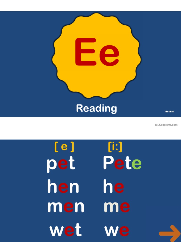 Reading Vowels - e | PDF