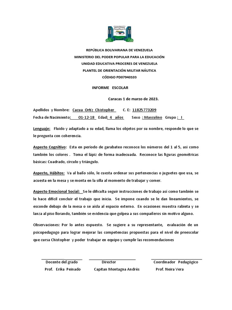 Informe Escolar 2022 2023 | PDF | Educación de la primera infancia ...