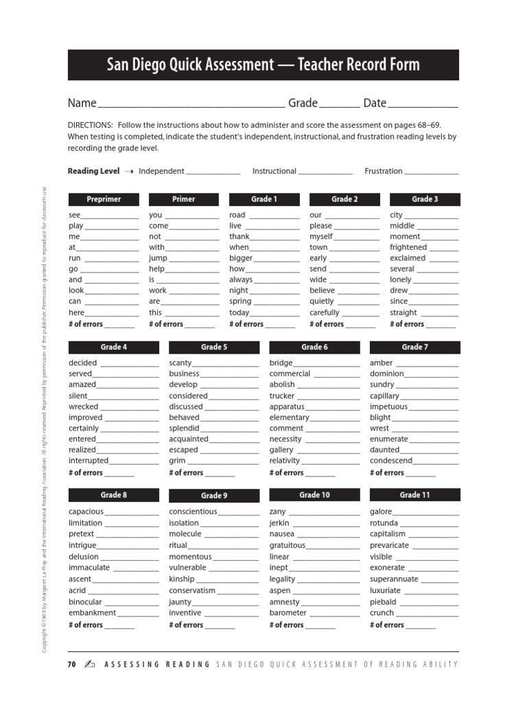 4B. San Diego Quick Assessment Test Record Form | PDF | Learning ...