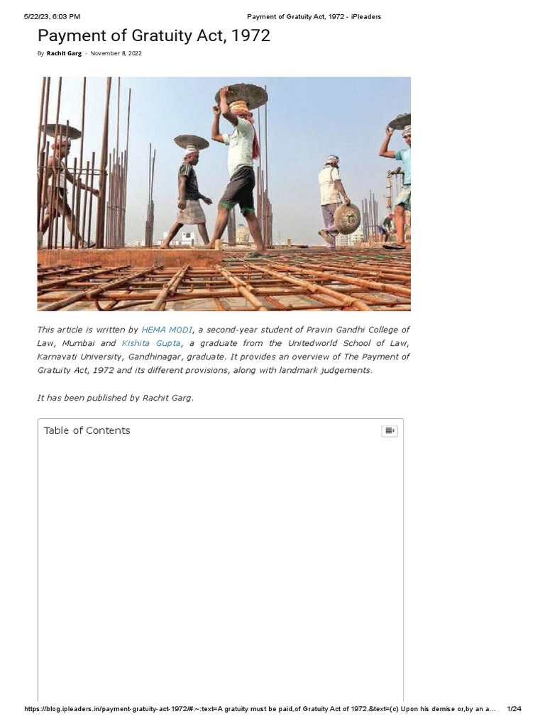 Payment of Gratuity Act, 1972 - Ipleaders | PDF | Employment | Gratuity