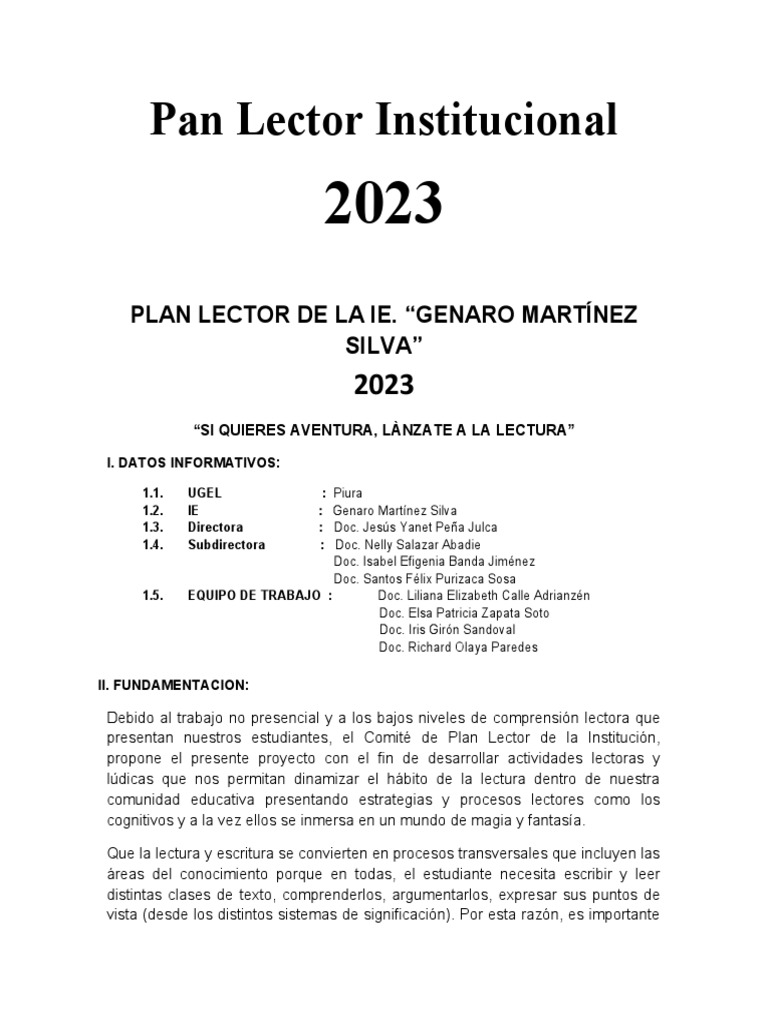 Plan Lector 2023: Estrategias y Metas | PDF | Blog | Comprensión lectora