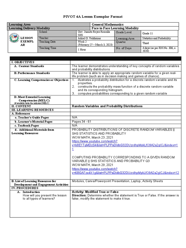 Stat Prob Q3 E2 Pdf Probability Distribution Learning