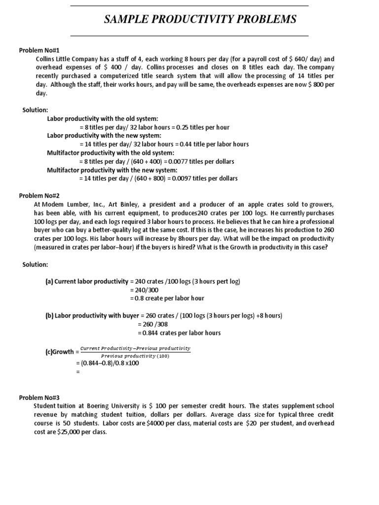 Sample Productivity Problems | Download Free PDF | Labour Economics | Business Process