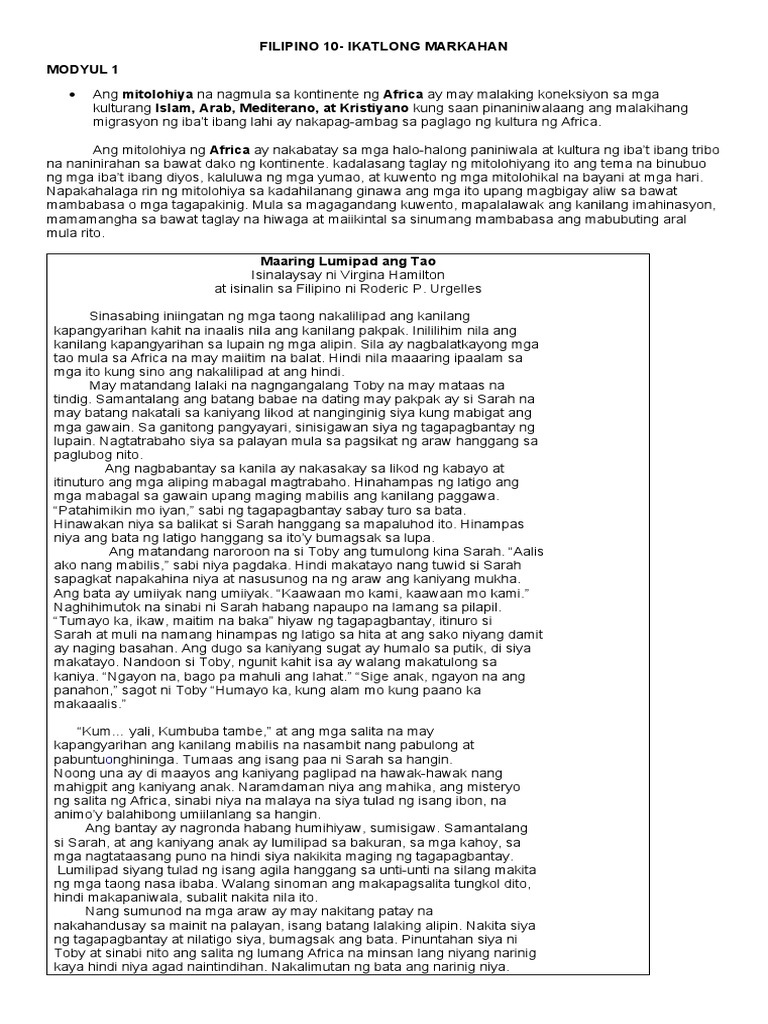 FILIPINO 10 Q3 Exam Pointers | PDF