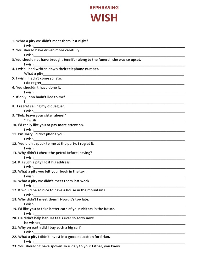 WISH Rephrasing Exercise | PDF