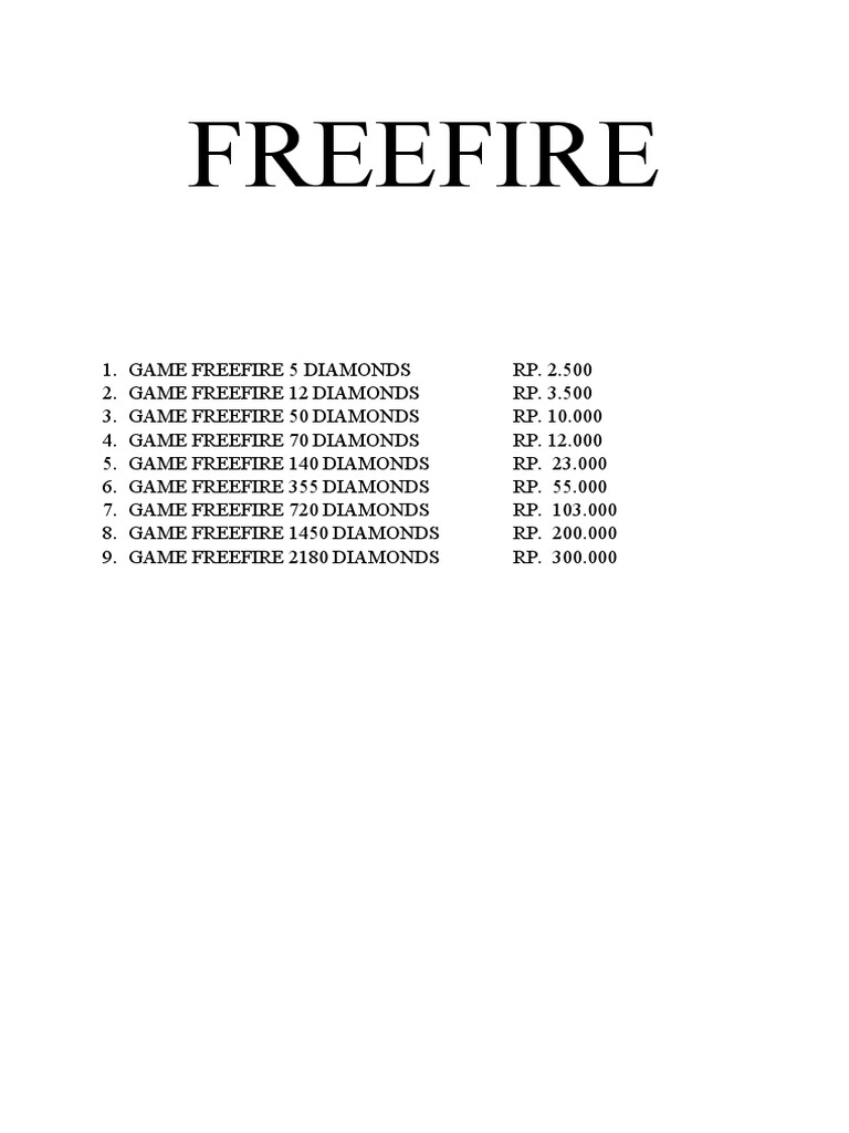 Free Fire Diamonds Price List | PDF | Sports & Recreation