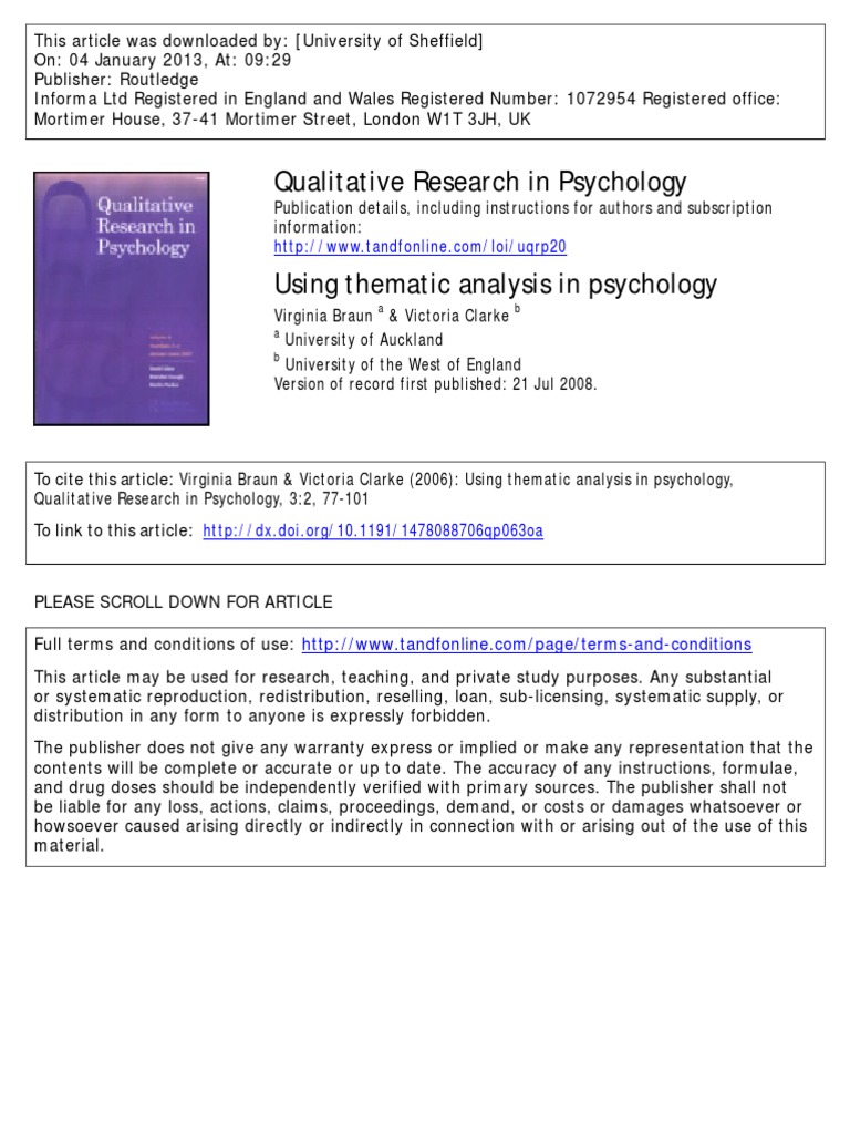 Braun Clarke 2006 Using Thematic Analysis | PDF | Qualitative Research | Analysis
