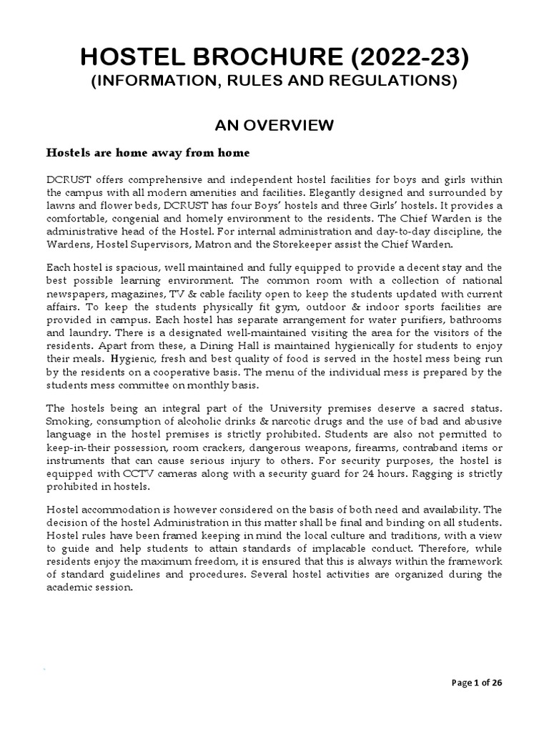 Hostel Brochure (2022-23) | Download Free PDF | Expense | Fee
