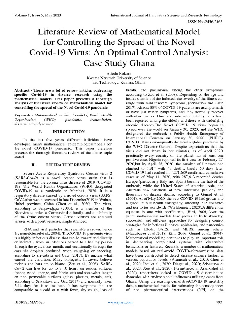 Literature Review of Mathematical Model For Controlling The Spread of The Novel Covid-19 Virus ...