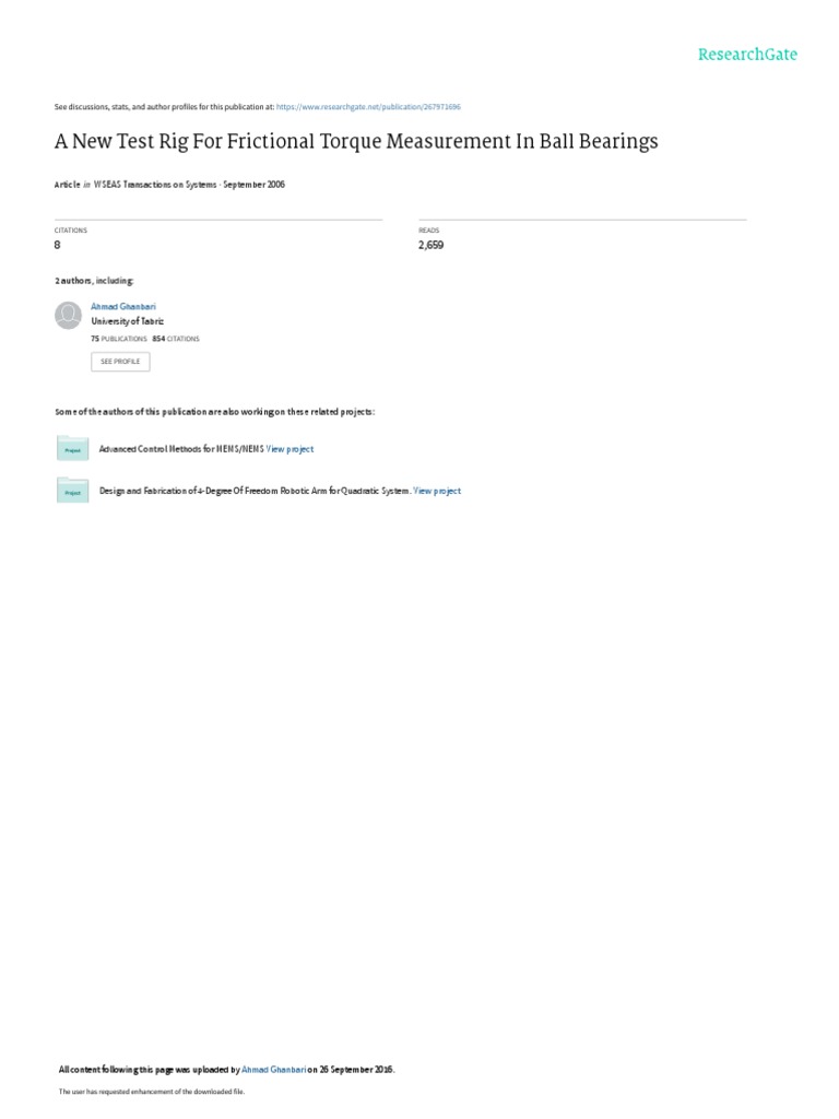 A New Test Rig For Frictional Torque Measurement I | PDF | Bearing ...