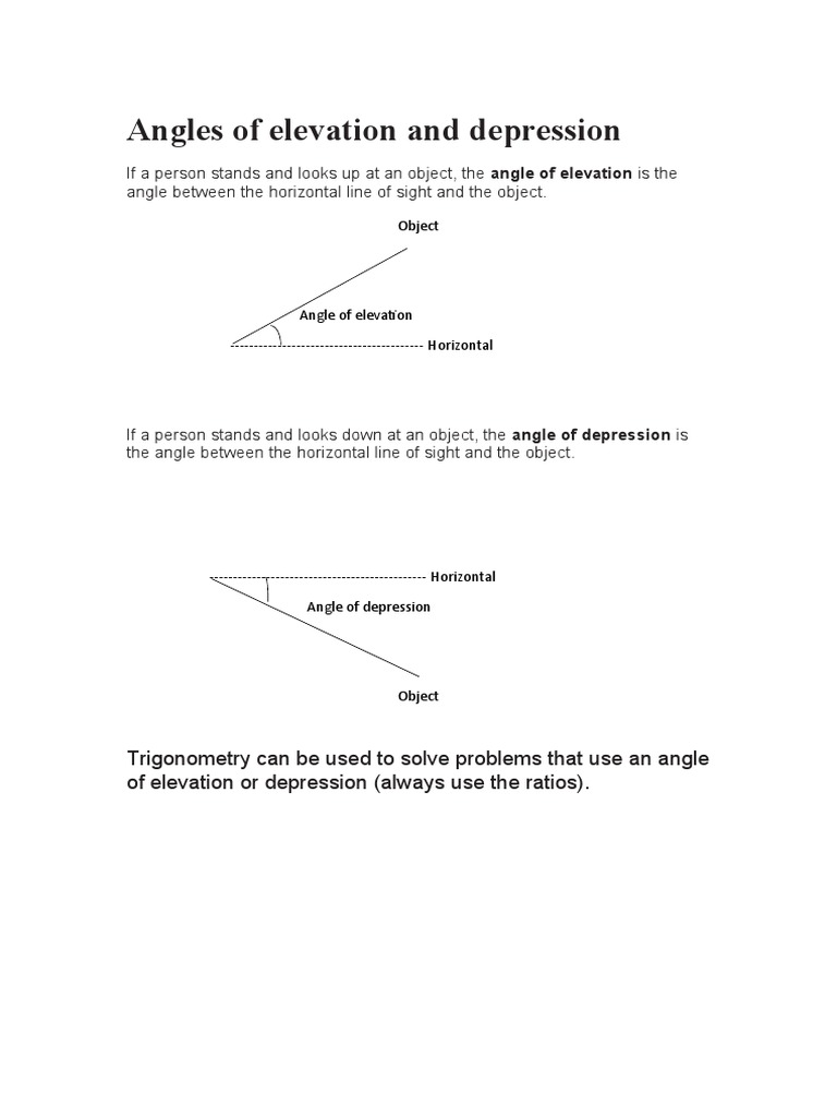 Angles of Elevation and Depression | PDF