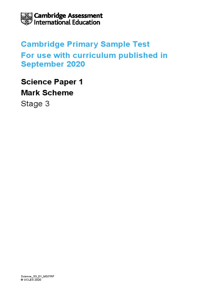 Science Stage 3 Sample Paper 1 Mark Scheme - tcm142-595399 | PDF ...