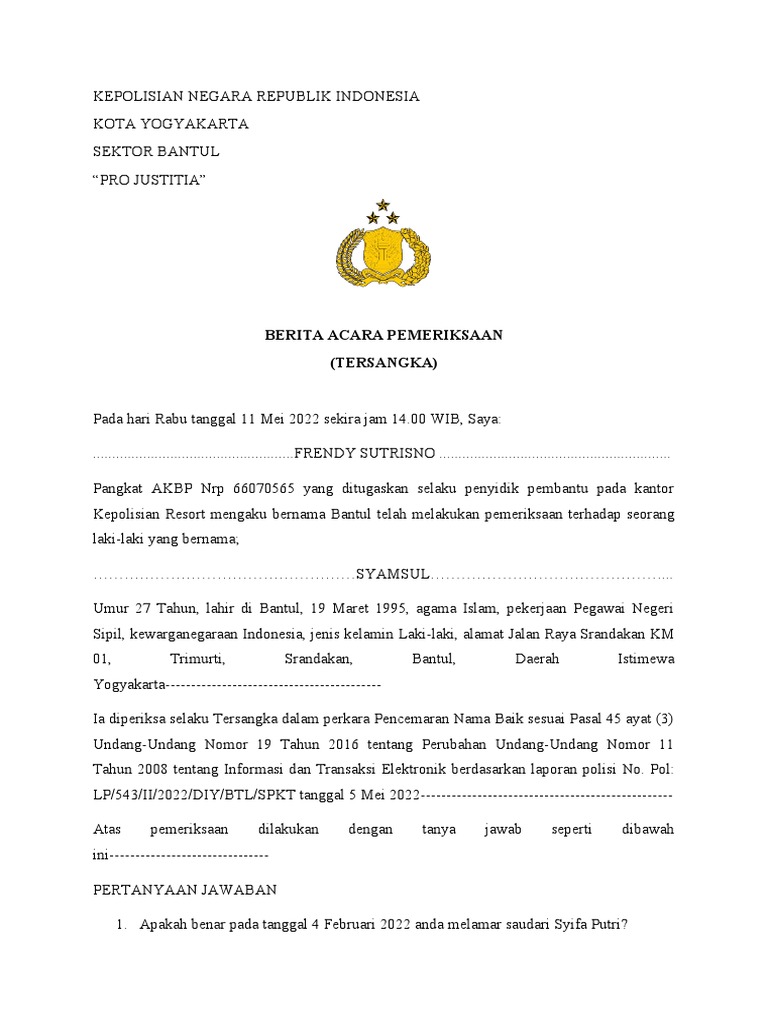 Berita Acara Pemeriksaan Tersangka | PDF