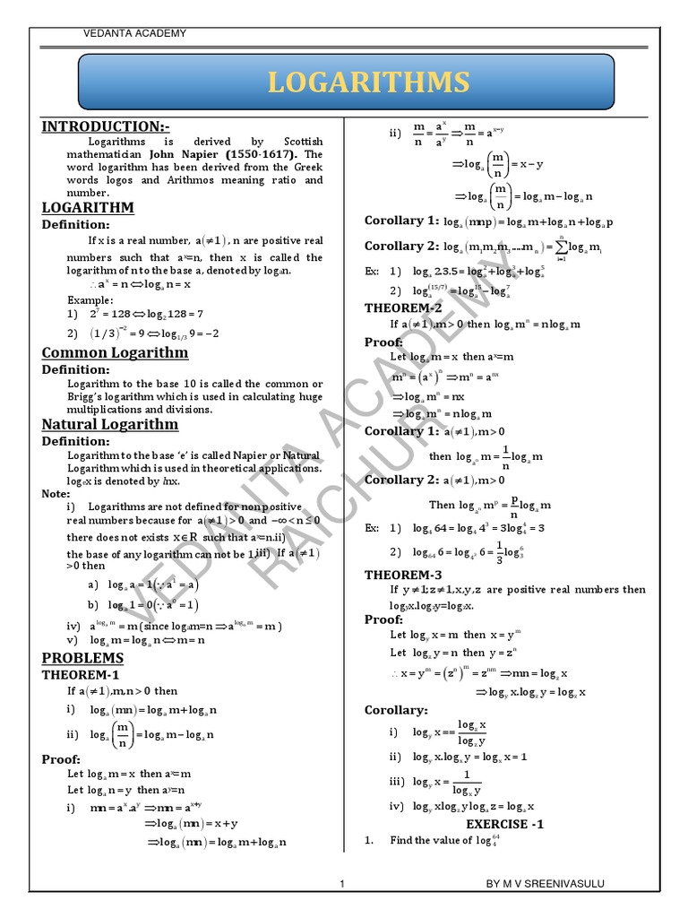 Maths Chapter 4 Logarithms | PDF