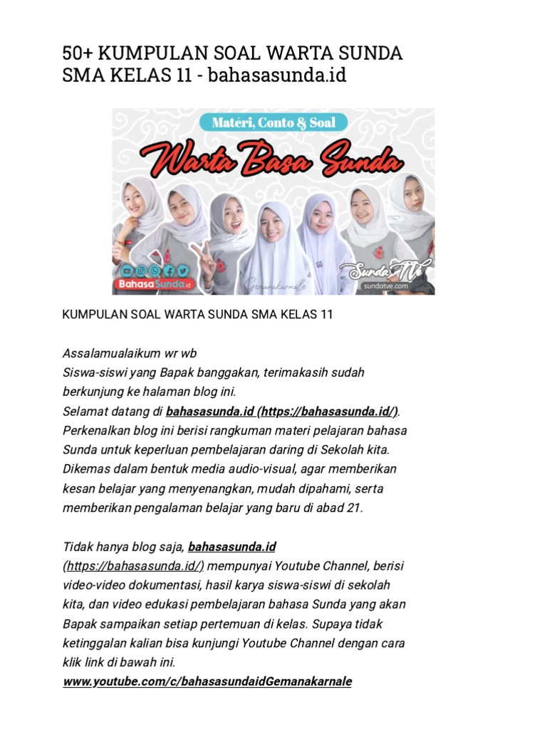 50+ Kumpulan Soal Warta Sunda Sma Kelas 11 - Bahasasunda - Id | PDF