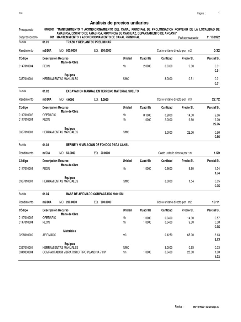 Seagate Crystal Reports - ANALISIS DE COSTOS UNITARIOS | PDF ...