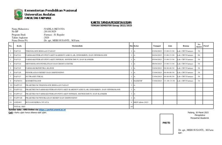 Contoh Kartu UTS 2020 | PDF
