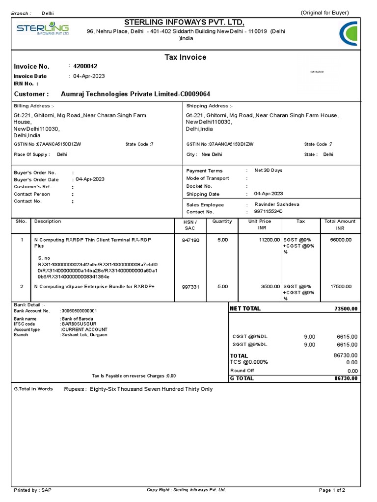 Invoice for Aumraj Technologies Pvt Ltd | PDF | Invoice | Accounts Payable